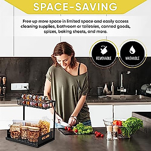 Under Sink Organizer,Metal Pull Out Kitchen Cabinet Organizer with Sliding Drawer,Sturdy Multi-Functional for Bathroom Organization,Black