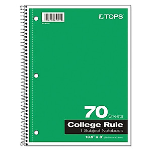 Oxford Spiral Notebook, 1-Subject, College Ruled Paper, 70 Sheets, Color May Vary, 1/Notebook (65021) (Pack of 1)