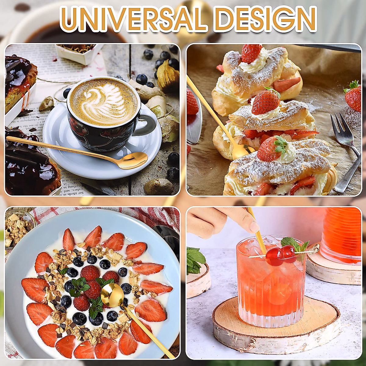 Coffee Spoons Gold 6.7 Inch Long Handle Stirring Spoons Gold Espresso Spoons Stainless Steel Tea Spoon Mini Tasteless Dessert Table Spoons Stirring Spoon for Sugar Cake Ice Cream Cappuccino (12 Pcs)