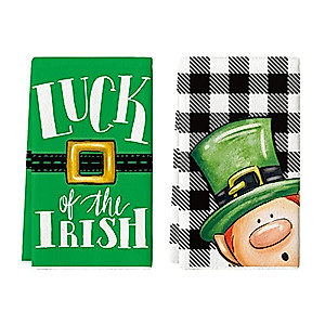 Artoid Mode Buffalo Plaid Luck of The Irish Shamrock St Patrick's Day Kitchen Towels Dish Towels, 18x26 Inch Seasonal Decoration Hand Towels Set of 2