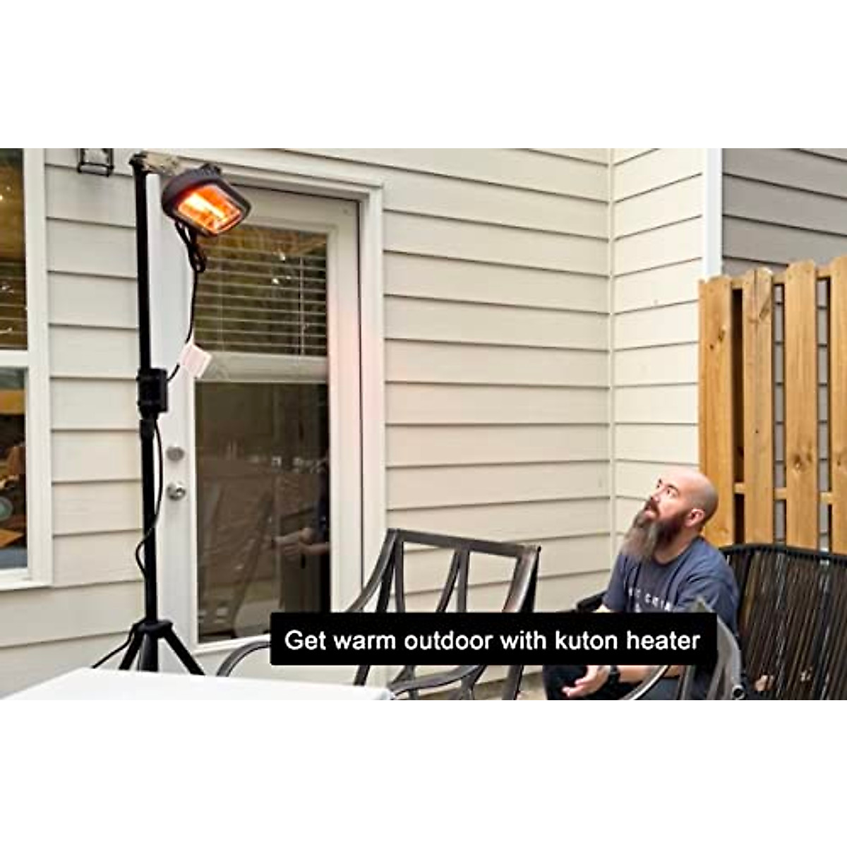 KUTON Outdoor Electric Heater, 1500W Infrared Patio Heater, Standing Indoor Heater with Telescopic Tripod, Tip-Over & IP65 Waterproof For Garage Backyard, Angle Adjustable, YD-SH-B
