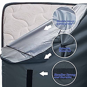 PAMYO King Mattress Bag for Storage Moving Protector, Waterproof Reusable Mattress Cover with Heavy Duty 8 Handles Water Resistant Zipper Closure and 2 Adjustable Straps, Gray