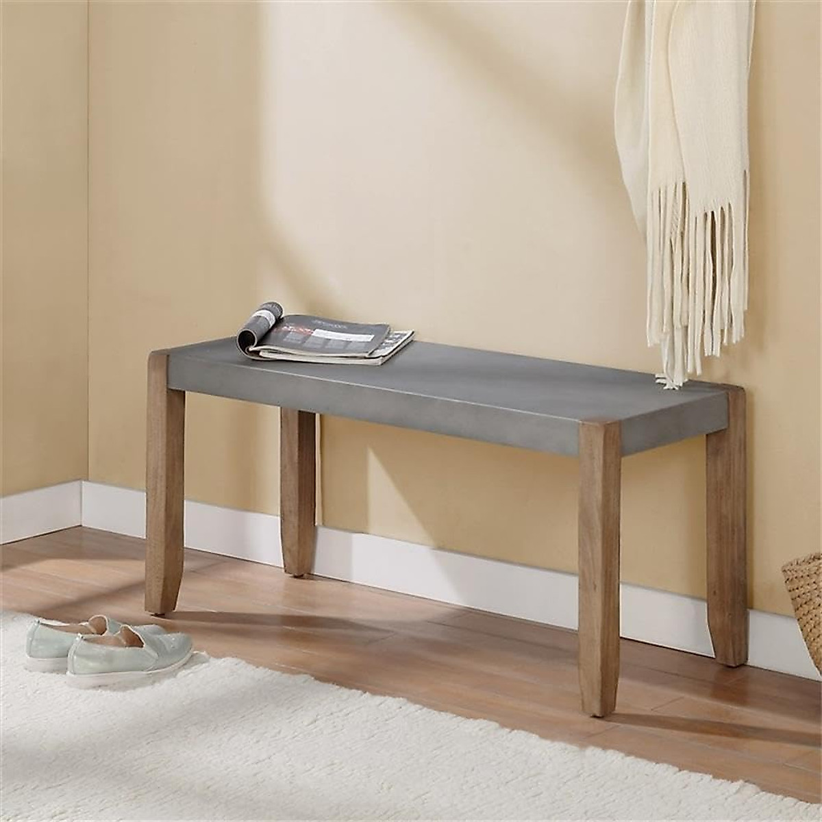 Alaterre Furniture Newport 40" L Faux Concrete and Wood Bench