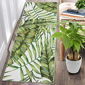 GAOMON 2x6 Washable Runner Rug Summer Tropical Jungle Green Leaf Rugs Spring Plants Palm Tree Leaf Non Slip Area Rugs Indoor Floor Carpet Nature Botanical Entryway Rug for Bedroom Kitchen, 2'x6' Green