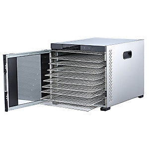 Samson "Silent" 10 Tray Stainless Steel Dehydrator with Glass Door and Digital Timer and Temperature Control for Fruit, Vegetables, Beef Jerky, Herbs, Dog Treats, Fruit Leathers and More