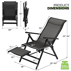 Magshion Folding Patio Chairs, Oversized High Back, Steel Frame with Footrests, 330 Lbs Capacity (Black, Set of 2)