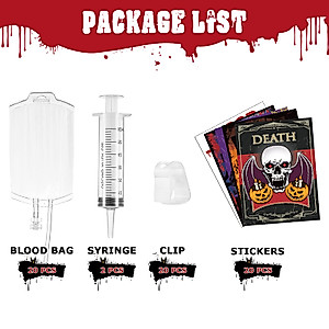 20Packs Halloween Blood Bag for Drinks: 5Design Reusable Drink Pouches Containers Shot and Clips Pouch Prop for Vampire Zombie Hospital Theme Party Supplies