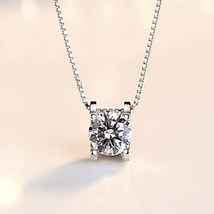 S925 Sterling Silver AAAAA Australia Crystal Round Cut Solitaire 0.8 Carat (6.0mm) CZ Dainty Box Chain Choker Necklace for Women