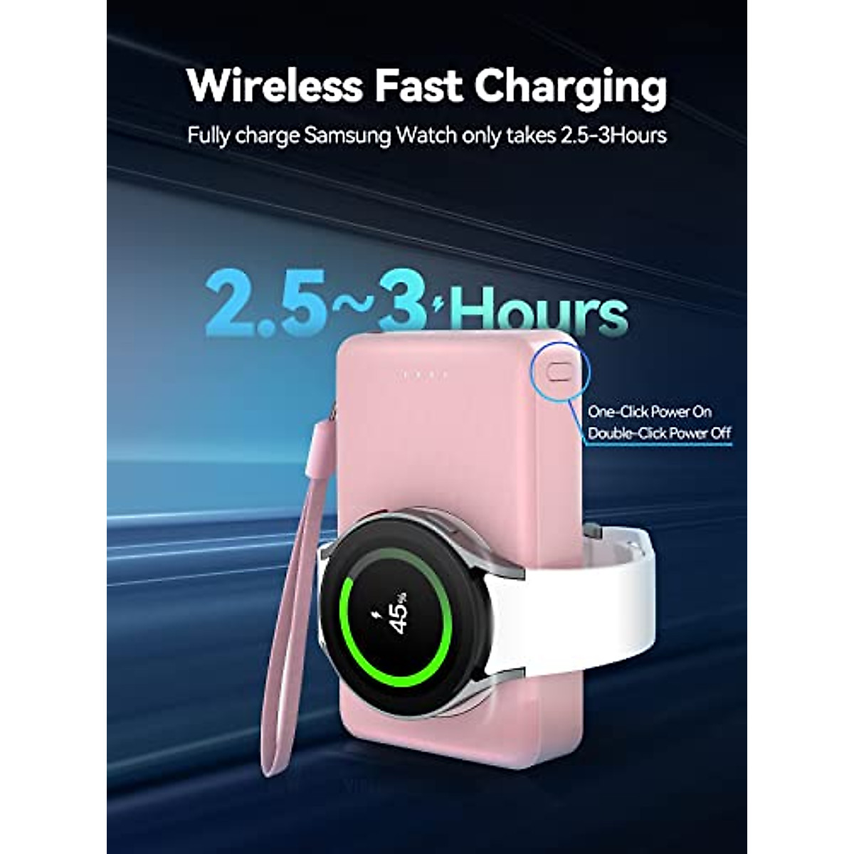 LVFAN for Samsung Galaxy Watch Charger 4000mAh, Fast Charging Portable Wireless Magnetic Charger for Samsung Galaxy Watch 6 Classic 5 Pro 4 3, Active 2/1, Gear S4/3, Travel Phone Emergency Power-Pink