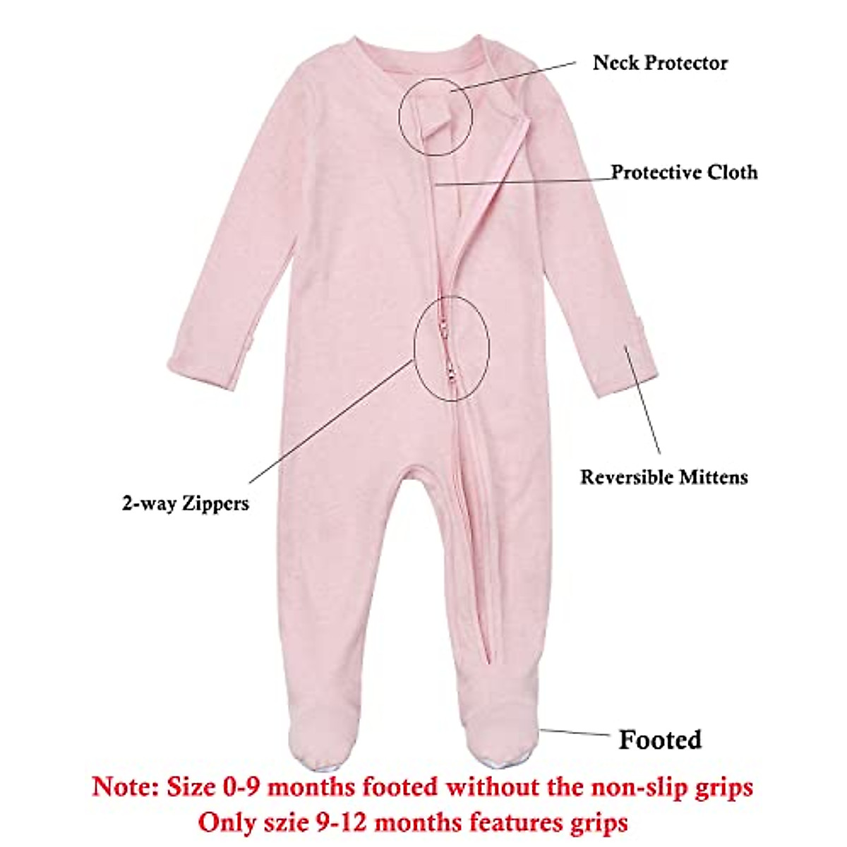Aablexema Baby Footie Pajamas with Mittens - 3 Pcs Infant Girls Boys Footed Onesies Sleeper Newborn Cotton Sleepwear Outfits (GKPD01(Zipper), 0-3 Months)