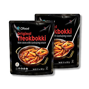 O'Food Original Tteokbokki, Gluten-Free Korean Rice Cakes, Authentic Spicy Korean Street Food Snack, Perfect with Cheese and Ramen Noodles, Ready to Eat, No MSG, No Corn Syrup, Pack of 2