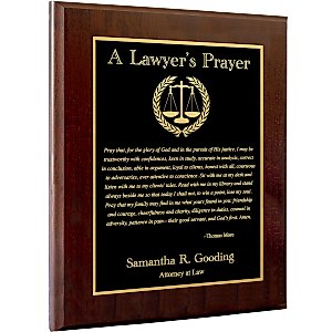 Customizable Lawyer's Prayer Plaque - Thank or Congratulate an Attorney or Celebrate a Law Student's Accomplishments - Include Their Name or Special Message (Cherry Wood w/Black and Gold Metal)