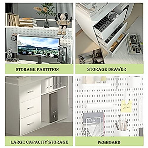PAKASEPT Home Office Computer Desk L Shaped Desk, Reversible Corner Desk with Drawers & Shelves & Pegboard, White Desk Study Writing Table for Home Office