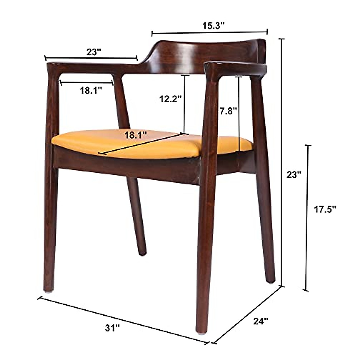 Koreyosh Mid Century Dining Chairs Solid Birch Wood Kitchen Walnut Dining Chair with Fireproof Cotton Seat & Curved Backrest Chair Side Modern
