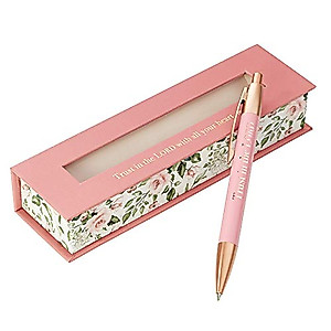 Christian Art Gifts Women's Retractable Ballpoint Scripture Pen in Case: Trust in the Lord - Proverbs 3:5 Inspirational Bible Verse with Pocket Clip, Black Ink & Matching Floral Box, Pink & Rose Gold