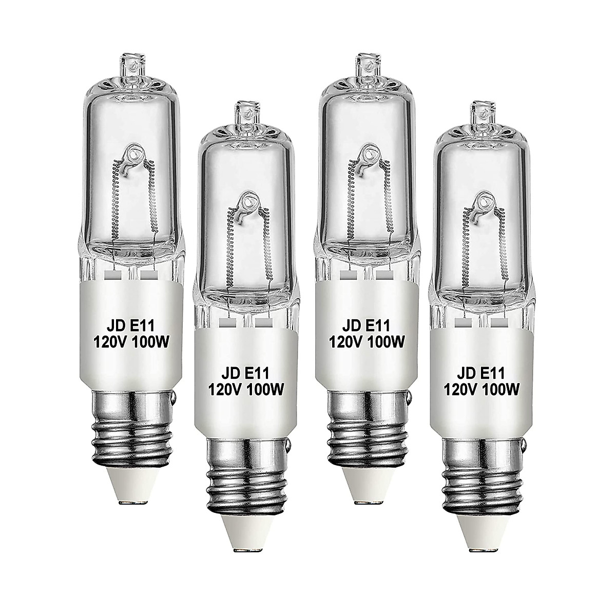 4 Pack JDE11 Bulb,120V 100W Halogen Candelabra Bulbs,T4 Mini Base JD E11 Bulb ,Dimmable 2700K Warm White（Replacement E11 LED bulb）,for Chandeliers,Candelabra,Ceiling Fan, Table Lamps, Cabinet Lighting