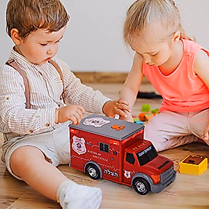 Playkidz Motorized Ambulance Toy Truck for Kids with Light & Siren, Heavy Duty Plastic Electric Rescue Vehicle Toy for Kids & Toddlers