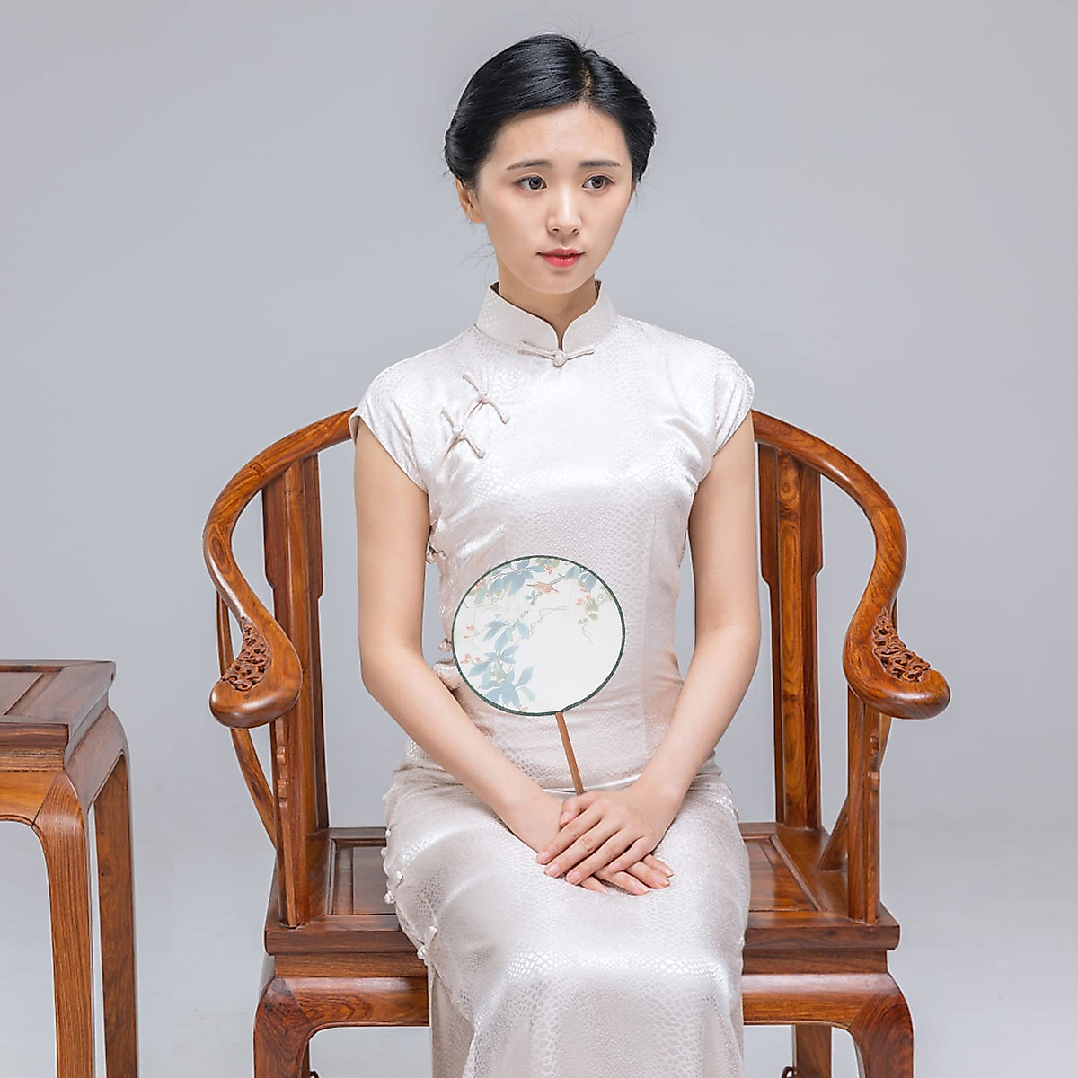 Abaodam Translucent Round Fan Handmade Handheld Fan Chinese Fans Folding Fan Vintage Paddle Hand Fan Women Boutique Cosplay Fan Prop Handheld Mini Fan Retro Fan Women's Hanfu Silk China