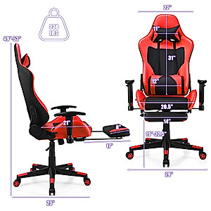 POWERSTONE Gaming Chair - Ergonomic Gaming Chair with Footrest for Women Racing Esports Computer Chair High-Back Massage Leather Recliner Rolling Swivel Chair (Red)