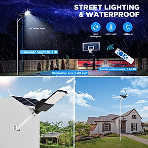 Solar Street Lights Outdoor Solar Parking Lot Lights 40000LM, 6700K LED Solar Lights, Dusk to Dawn, Solar Powered Led Street Light, IP67 Waterproof, Commercial Lighting Grade for Yard Garden, Black
