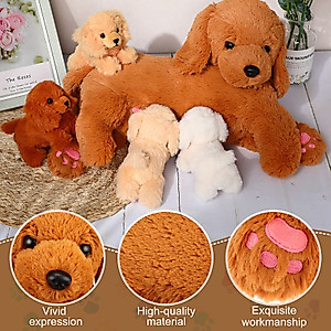 HyDren Nurturing Dog Stuffed Animal Sets Soft Cuddly Golden Retriever Plush Toys Nursing Mommy Dog with 4 Stuffed Baby Puppies for Kids Birthday Graduation Party Favor Gifts (Golden Retriever)