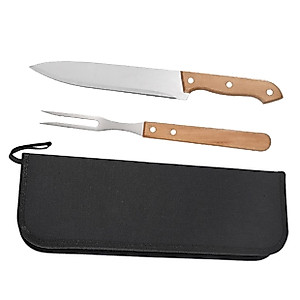 Happyyami 4 Sets barbecue and fork tools cooking grilling cutter brisket slicing stainless steel bbq tools outdoor tableware outdoor bbq fork travel portable wooden handle