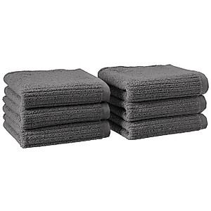 Amazon Aware 100% Organic Cotton Plush Bath Towels - Washcloths, 6-Pack, Dark Gray