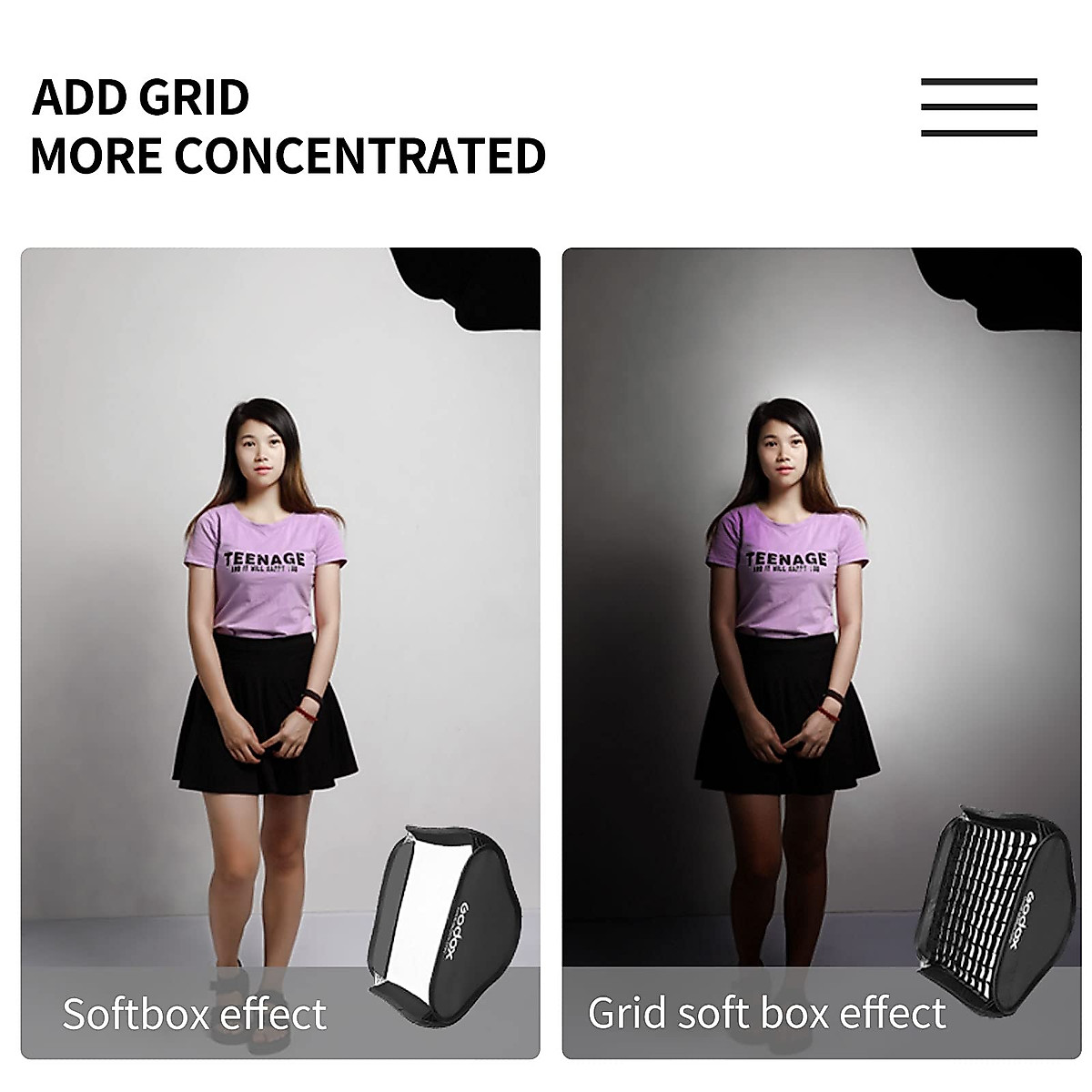 Godox 32"x 32" /80x80cm Foldable Flash Softbox Kit with Grid, S-Type Speedlite Bracket Bowens Mount and Carring Case for Camera Flash Speedlight Studio Portraits,Product Photography,Video Shooting