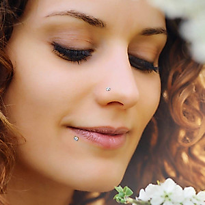 Oyaface 12 PCs 16G Labret Monroe Lip Rings Helix Studs Tragus Earrings Piercing Jewelry with Pink CZ