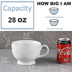 Buyajuju Jumbo Soup Mugs, Soup Bowls with Handle, 26 Ounce Ceramic Coffee and Cereal Mugs, Set of 2, White