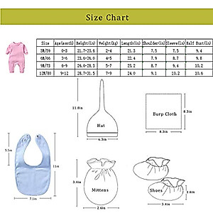 Infant Romper+Burp Cloth+Bib+Mittens+Shoes+Cap Set Breathable Healthy Fabric Tops for Baby (Pink, (0-3) month)