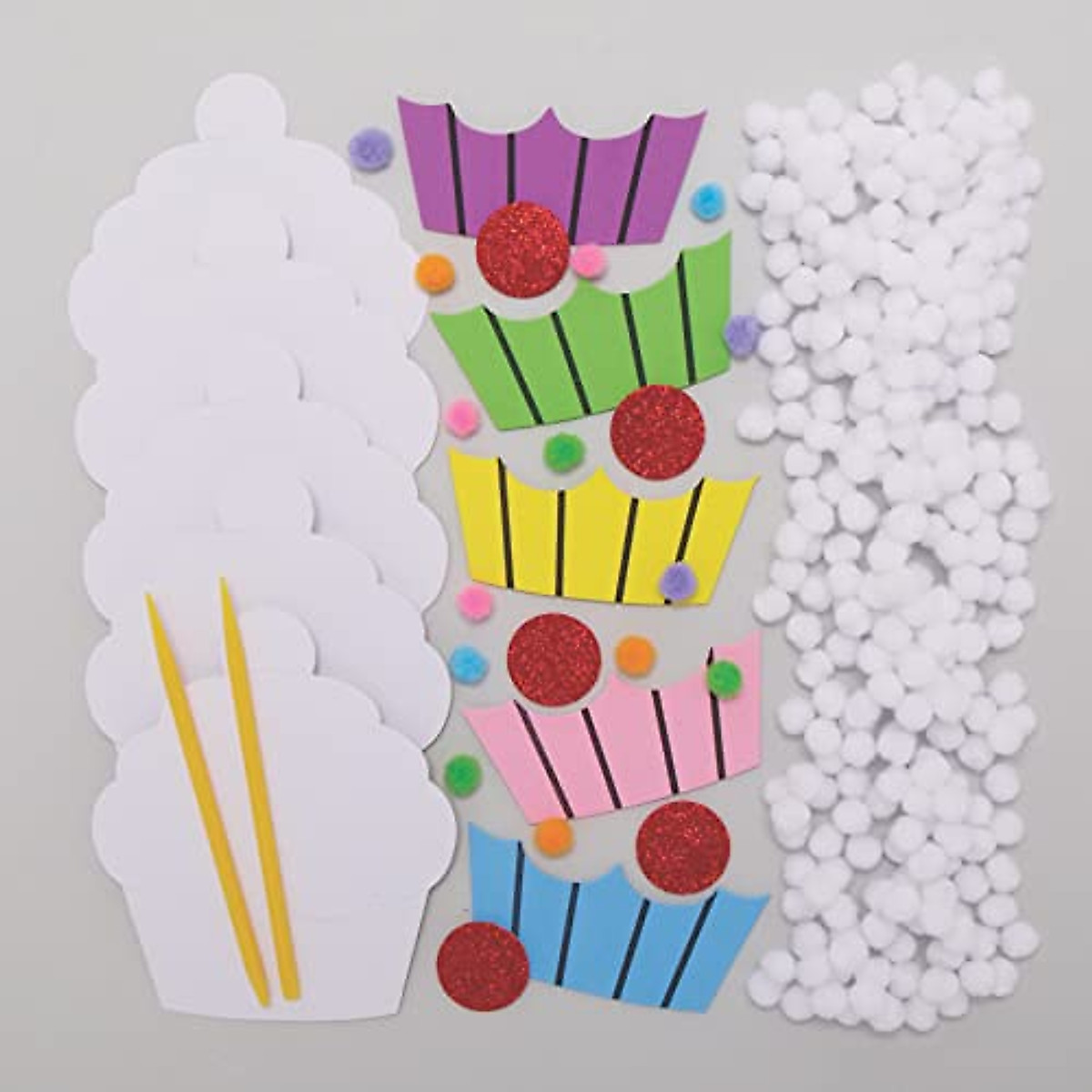 Baker Ross AX736 Cupcake Pom Pom Kits - Pack of 5, Creative Art and Craft Supplies for Kids to Make, Decorate and Display