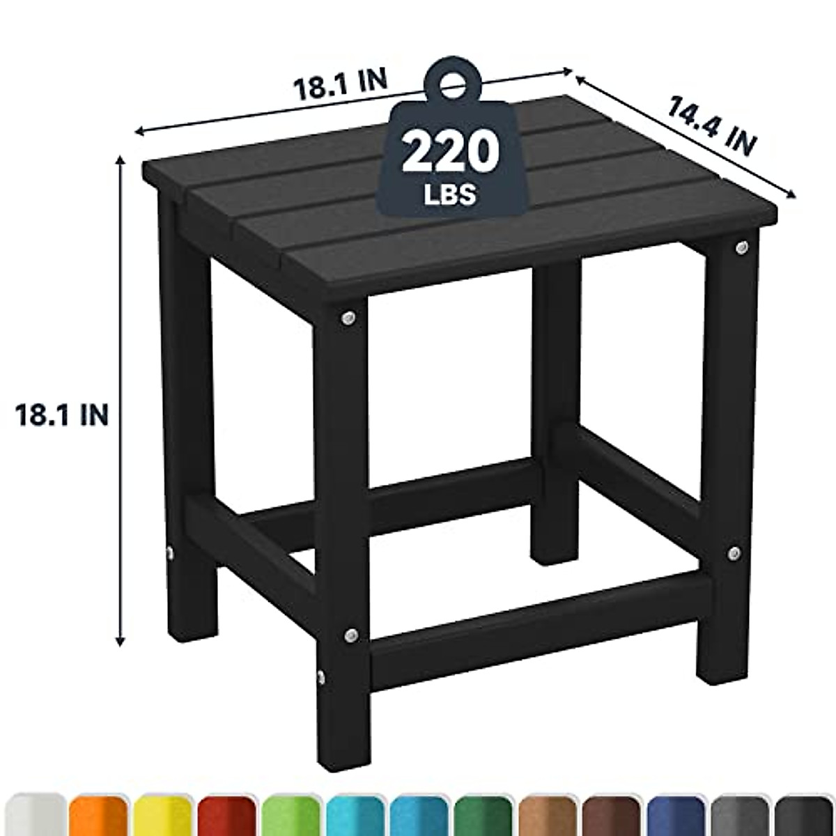 KINGYES Adirondack Side Table, Patio Outdoor Rectangular End Table, Black