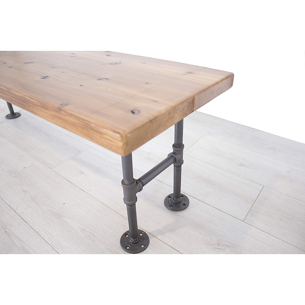 Pipe and Cedar Wood Mudroom and Entryway Storage Bench, Solid Cedar Wood with Pipe Base by William Roberts Vintage