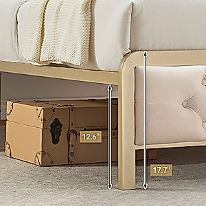 Amyove Golden Queen Size Bed Frame,Upholstered Bed Frame with Button Tufted Headboard,Heavy Duty Metal Easy Assembly,No Box Spring Needed (Beige, Queen)