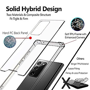 KIOMY Crystal Clear Case for Samsung Galaxy Note 20 5G Hybrid Design [Hard PC Back] with Flexible TPU Frame Shockproof Bumper Protective Transparent Cell Phone Back Cover Slim Fit Enhanced Corners