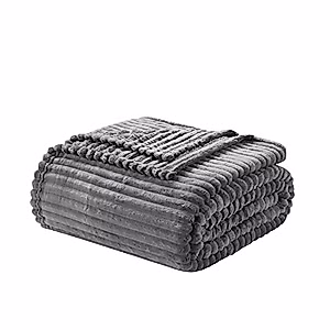 nestl Grey Fleece Blanket – Bed Blankets Queen Size, Lightweight Fuzzy Blanket, Super Soft Blanket, Queen Size Blanket for Bed, Cut Plush Blanket, 90 x 90 Inches Warm Cozy Queen Blanket