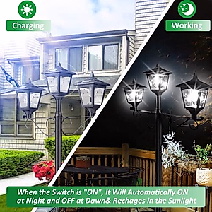 SUNGATH Solar Lamp Post Lights, Triple-Head Solar Lamp Outdoor Waterproof, Solar Pole Light for Street Driveway Garden Yrad Patio Decor, 72 Inches