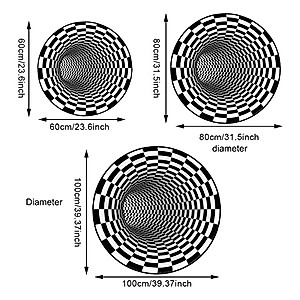 Carpet 3D Illusion Rug Round Black White Area Rug 3D Bottomless Hole Optical Illusion Area Round Carpets Polyester Floor Mat Rug for Living Room Kitchen Office Diameter:160 CM