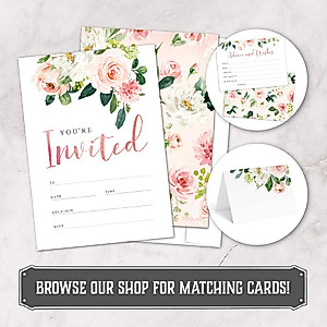 Floral Fill-in Invitations with Envelopes, Perfect for Bridal Shower, Baby Shower, Wedding, Rehearsal Dinner, Birthday Party, Anniversary Party (25 Pack)