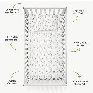 Makemake Organics Organic Crib Sheet GOTS Certified Organic Cotton Crib Sheet Fitted & Pillowcase Buttery Soft Breathable Natural Dyes Baby Toddler Bed Sheet Set (Astronaut Blue)