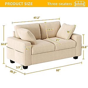 YITAHOME 60" Sofa, Comfy Upholstered Sofa Couch with Extra Deep Seats, Modern 2-Seater Couch Sleeper with Side Pocket, Loveseat for Living Room Apartment Office, Easy Assembly, Beige