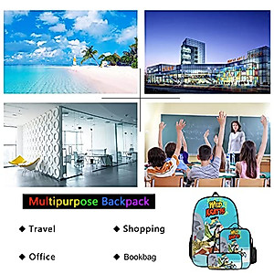 SCOZOW Cartoon Animal Backpack with Lunch Box Pencil Pouch, Lightweight Laptop Bookbag Portable Lunch Bag Cute Pencil Case