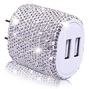 USB Wall Charger Bling 5V/2.4A 24W Dual Port Fast Charger Plug Cell Phone Block Adapter White for iPhone Android Samsung Pad Tablet etc
