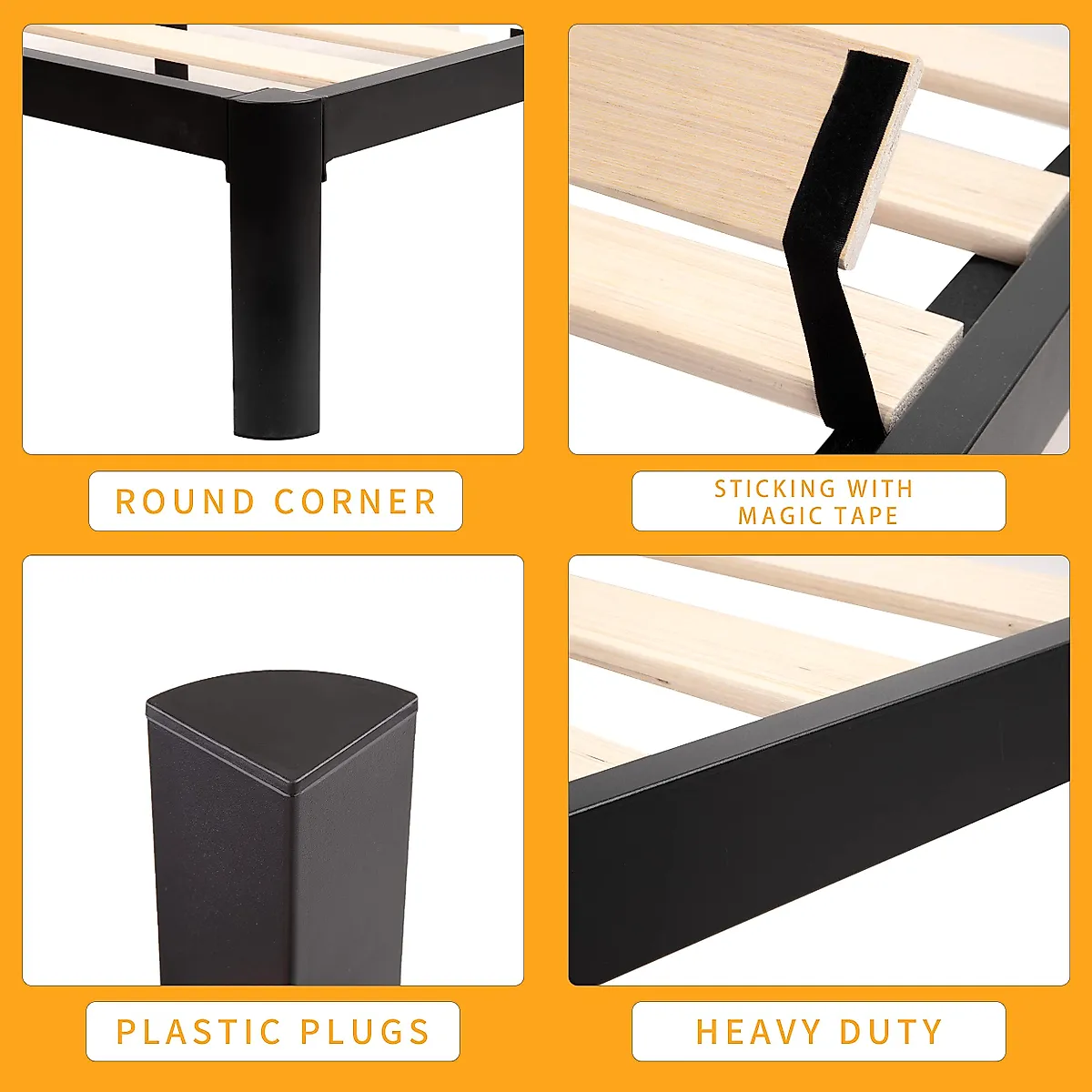 MAF 14 Inch Queen Platform Bed Frames with Wooden Slats, Black 3500 Lbs Heavy Duty Metal Bed Frame with Anti-Collision Round Legs, No Box Spring Needed, Easy Assembly