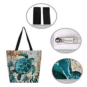 Ocean Turtle Canvas Tote Bags Women Large Casual Shoulder Bag Handbag, Reusable Sea Turtle Shopping Bags Multipurpose Grocery Bag for Outdoors