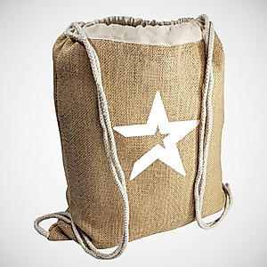 Jute Drawstring Backpacks with Soft Cotton Drawstrings Burlap Cinch Sack Pull String Bags for Beach, Sports, Hike by TBF Bags (Set of 6)