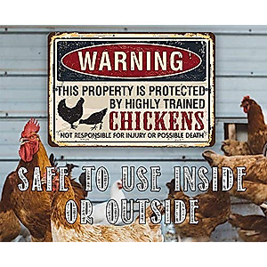 Chicken Signs for Coop Funny Outdoor - Property Protected by Chickens Funny Chicken Coop Sign - Chicken Accessories Indoor/Outdoor Chicken on Coop - Vintage Kitchen Decor Gifts for Chicken Owners