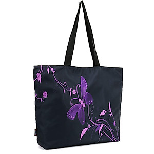 ICOLOR Purple Butterfly Gym Bag Tote Bags Shoulder Bag Beach Bag with Zipper for Men Women,Reusable Gym Picnic Travel Beach Shopping Work Daily Use Shoppers Tote(GymBag-09)