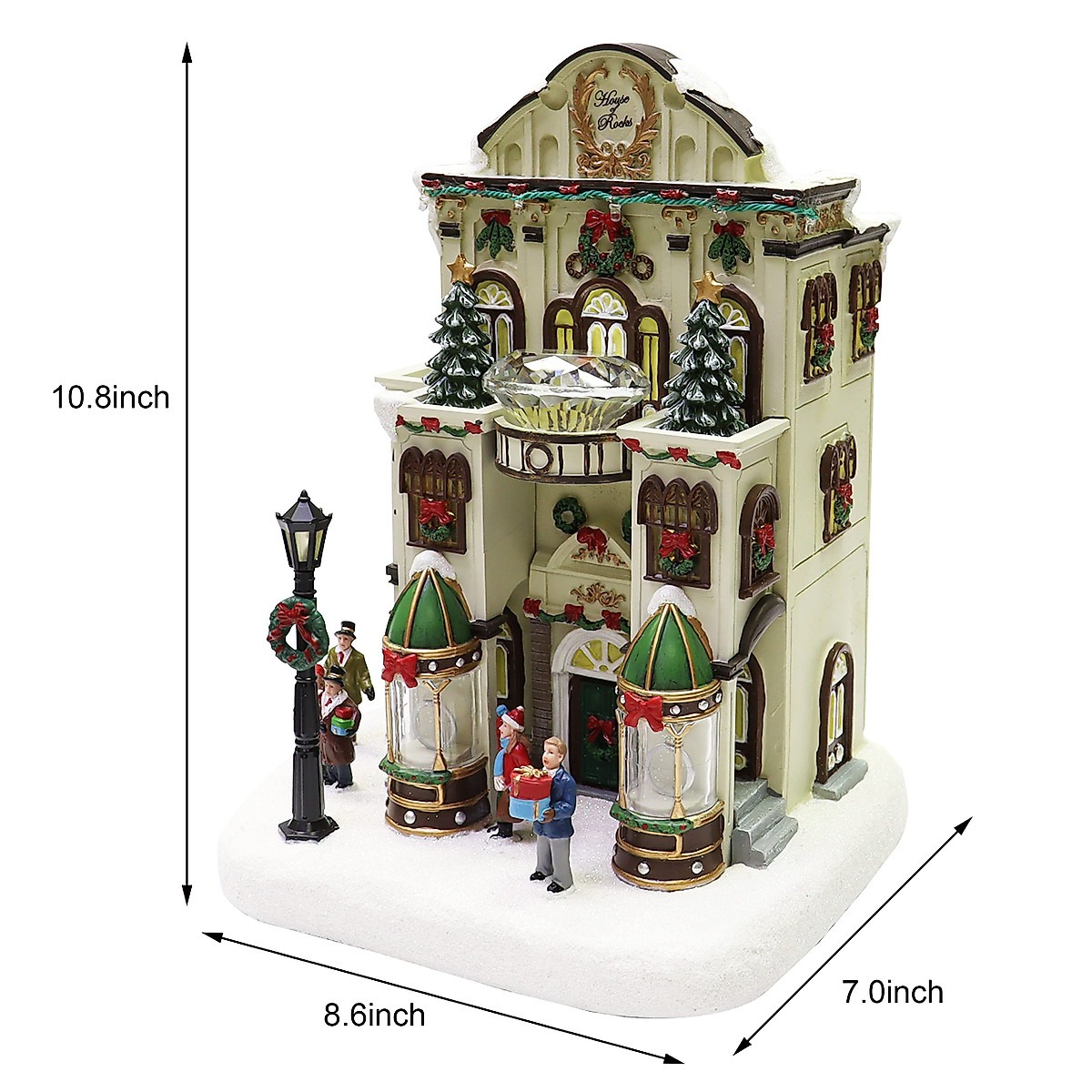 MOMENTS IN TIME 11" H Resin Christmas Village Building, Frosty's Fine Jewelry Shop with LED Lights and Christmas Music - Power Adapter (Included)